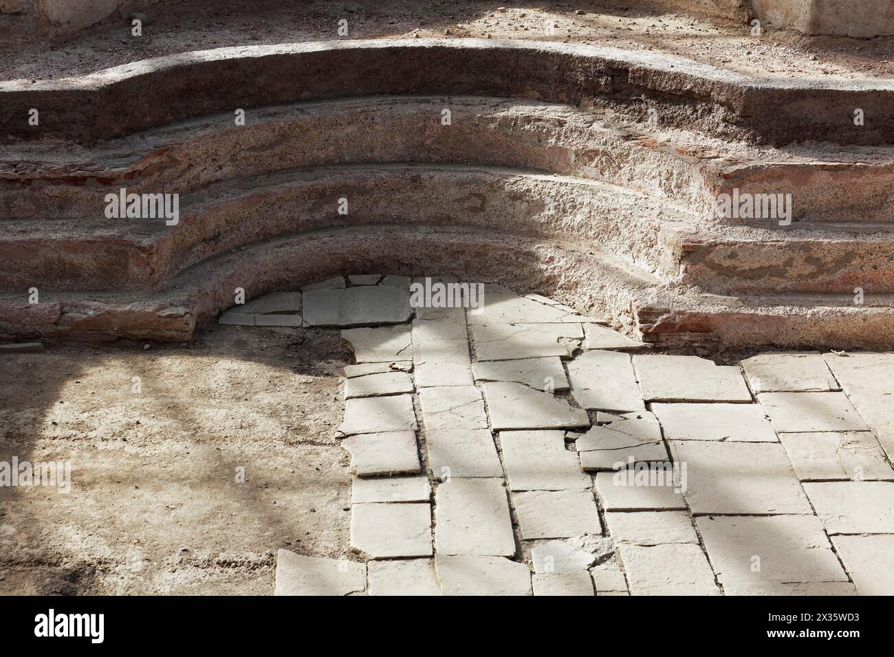 Bathing pool with remains of the limestone cladding, Roman bath ruins ...