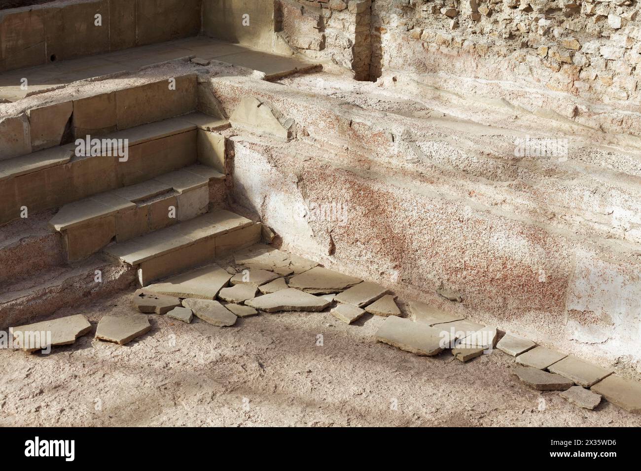 Bathing pool with remains of the limestone cladding, Roman bath ruins ...