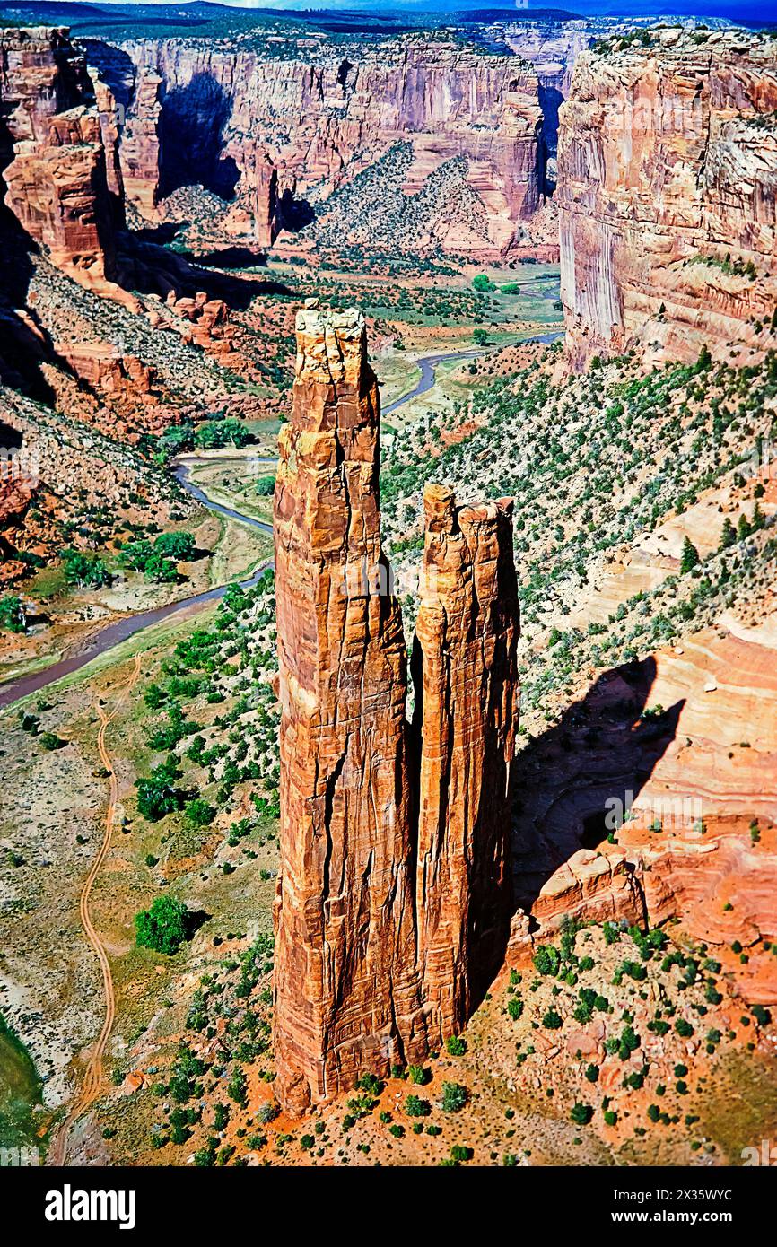 Spider Rock, two approx. 240 m high rock needles, landmark of Canyon de ...