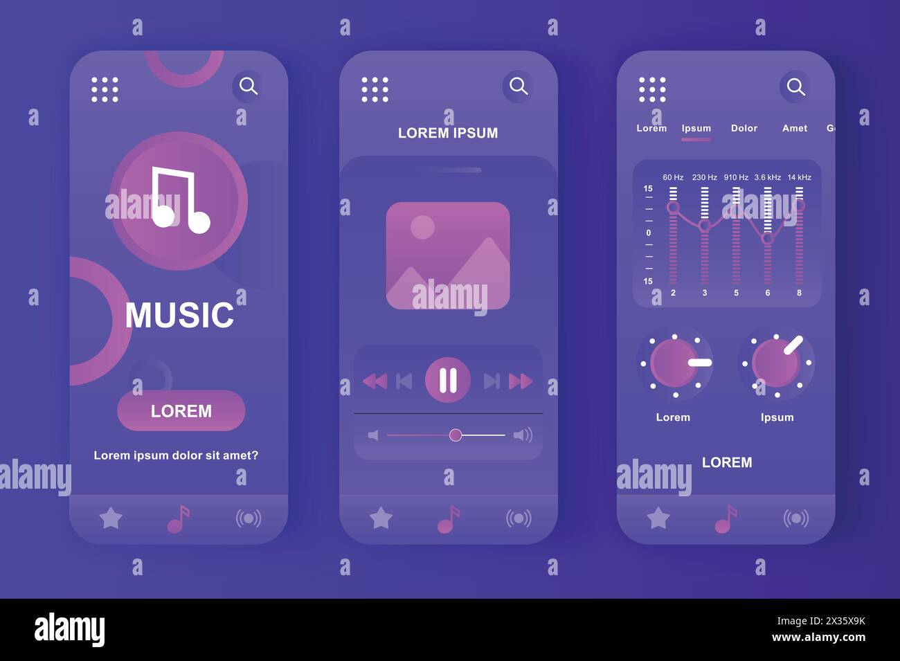 Music Player Unique Neomorphic Purple Design Kit For Audio App With Music Tracklist Navigation
