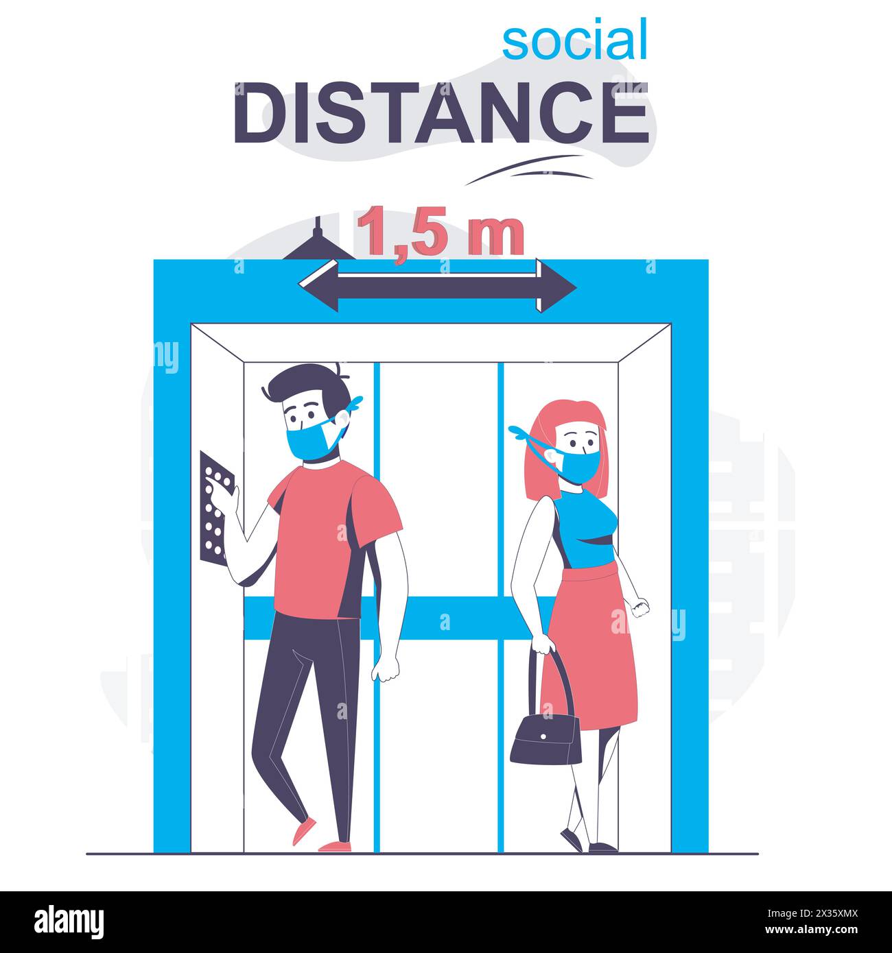 Social distance isolated cartoon concept. Man and woman distancing in ...