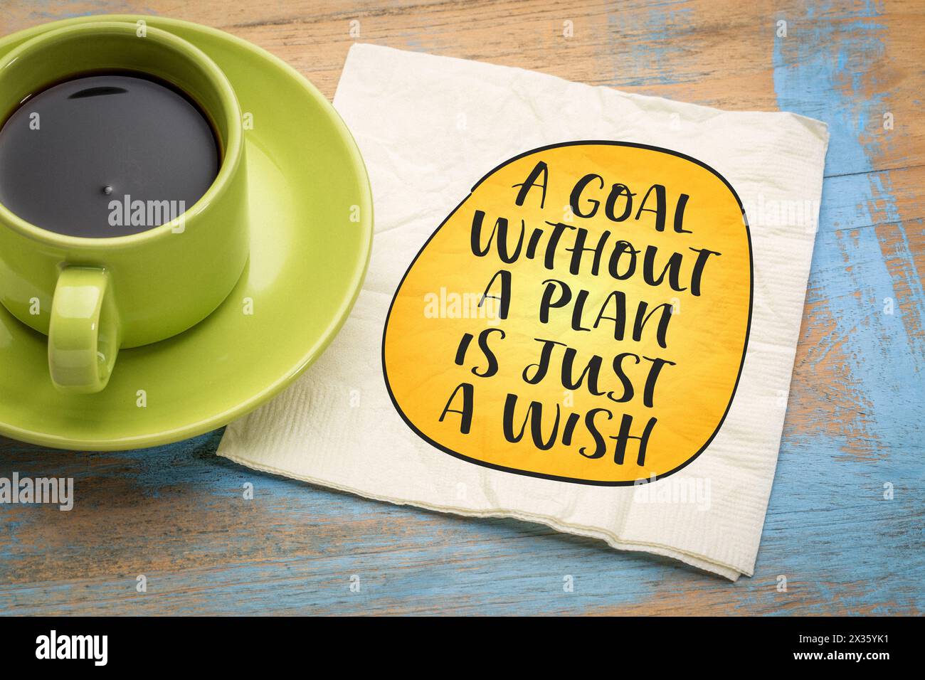 a goal without a plan is just a wish - motivational note on a napkin ...