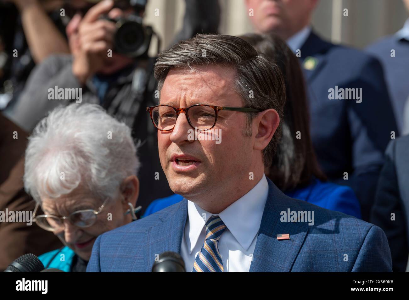 NEW YORK, NEW YORK - APRIL 24: Speaker of the House Mike Johnson (R-LA ...