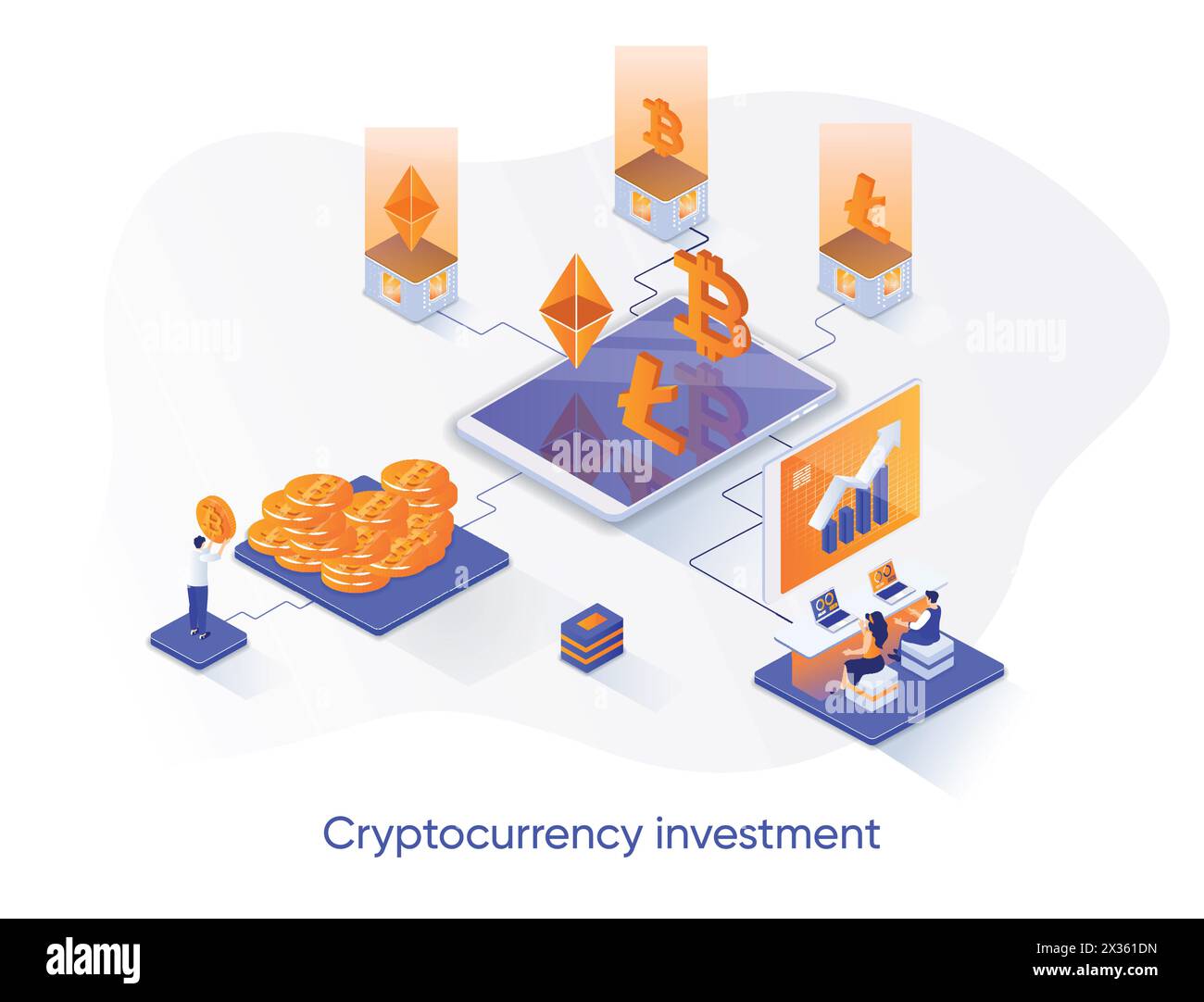 Cryptocurrency investment isometric web banner. Trading and exchange ...