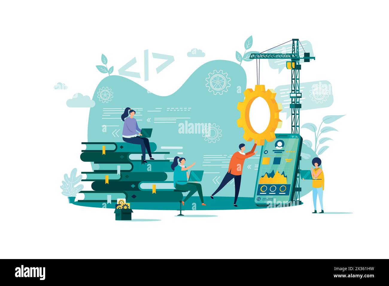 App Development Concept In Flat Style Developers Team Creating Mobile App Scene Ui Ux Design