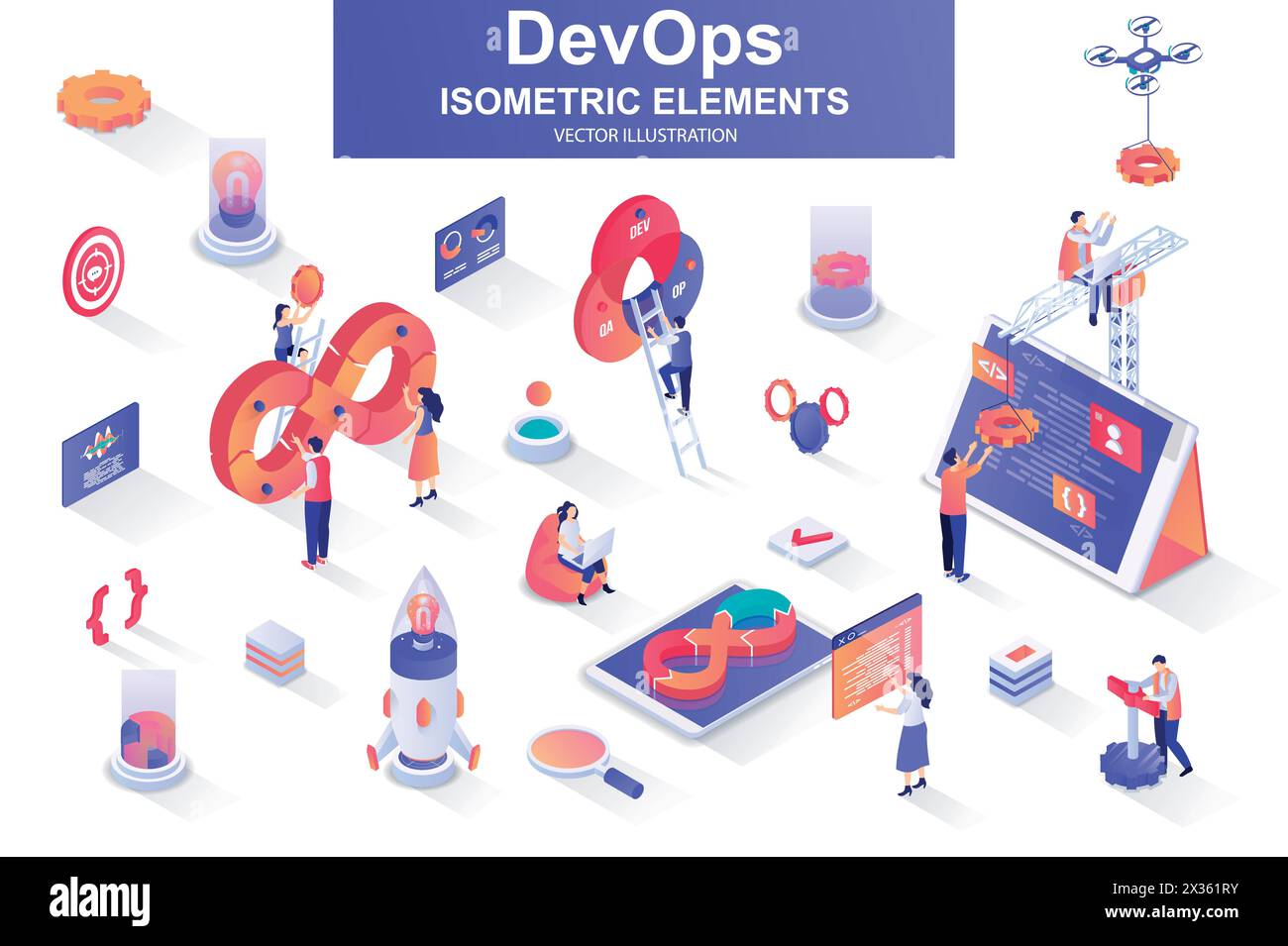 DevOps bundle of isometric elements. Startup launch, software ... DevOps bundle of isometric elements. Startup launch, software ...