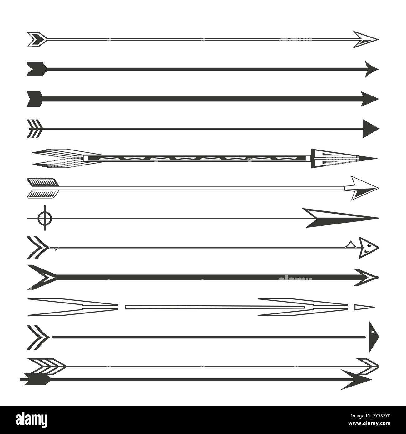 Artistic arrow designs. Archery arrows set. Precision aiming concept ...