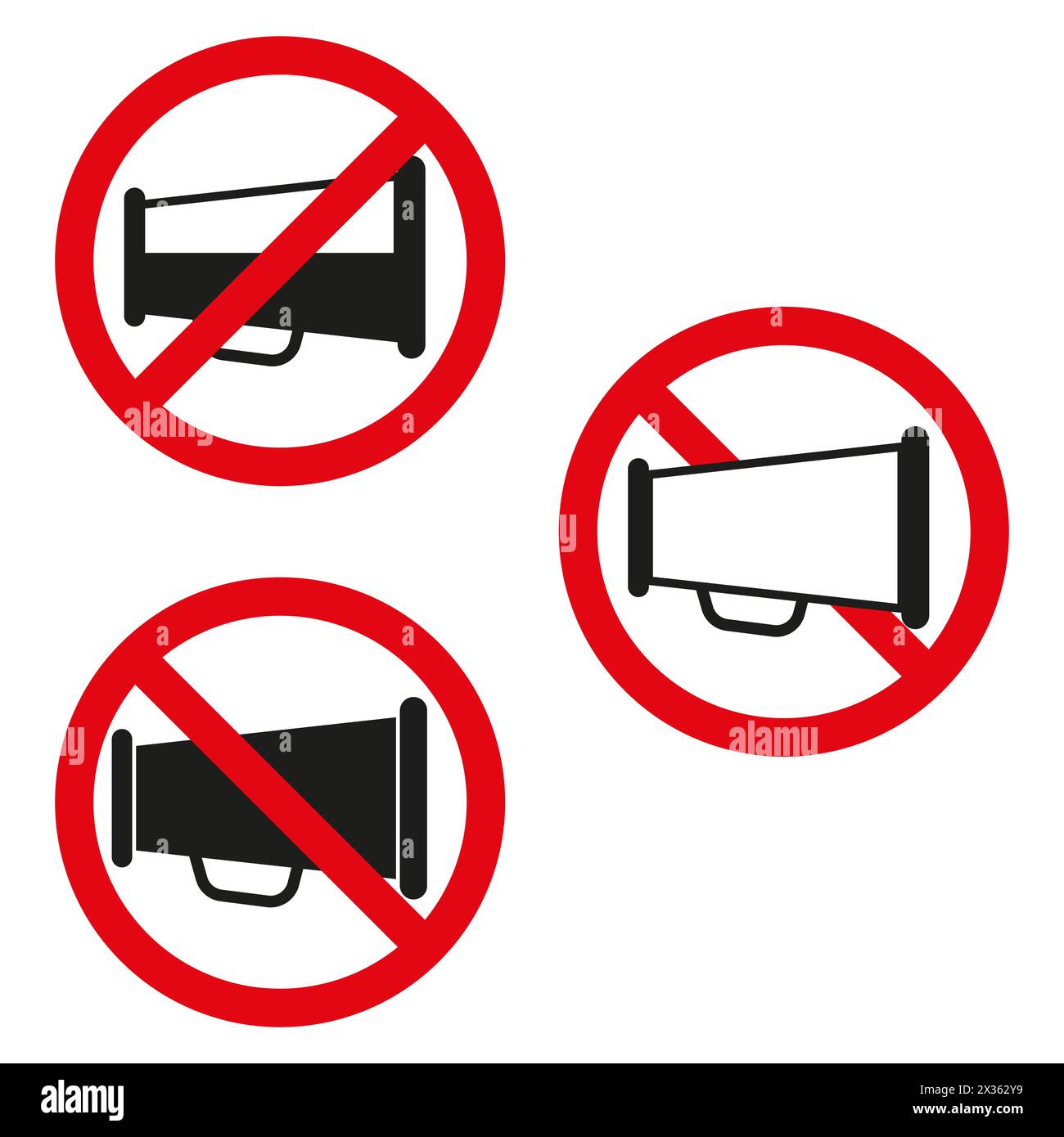 No megaphone allowed signs. Loudspeaker prohibition symbols. Silent ...