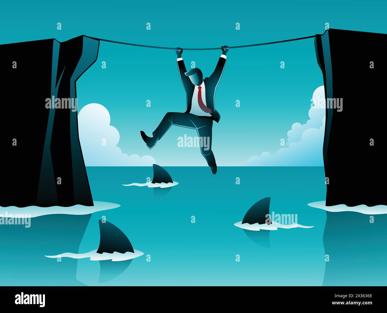 Vector Illustration Of Business Concept Businessman Hang On Rope Over