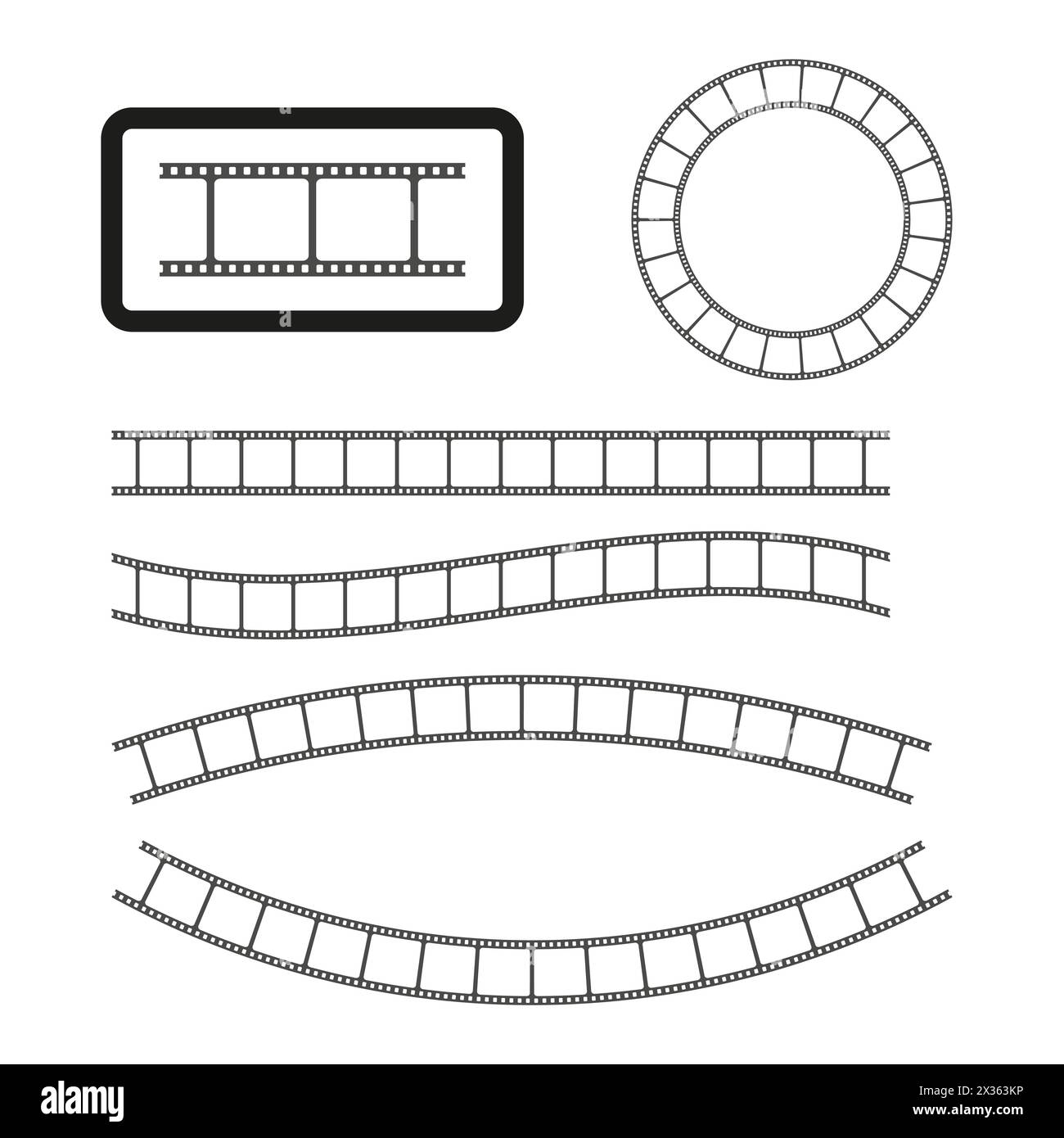 Cinematic rail track curve. Filmstrip railway symbol. Movie industry ... Cinematic rail track curve. Filmstrip railway symbol. Movie industry ...