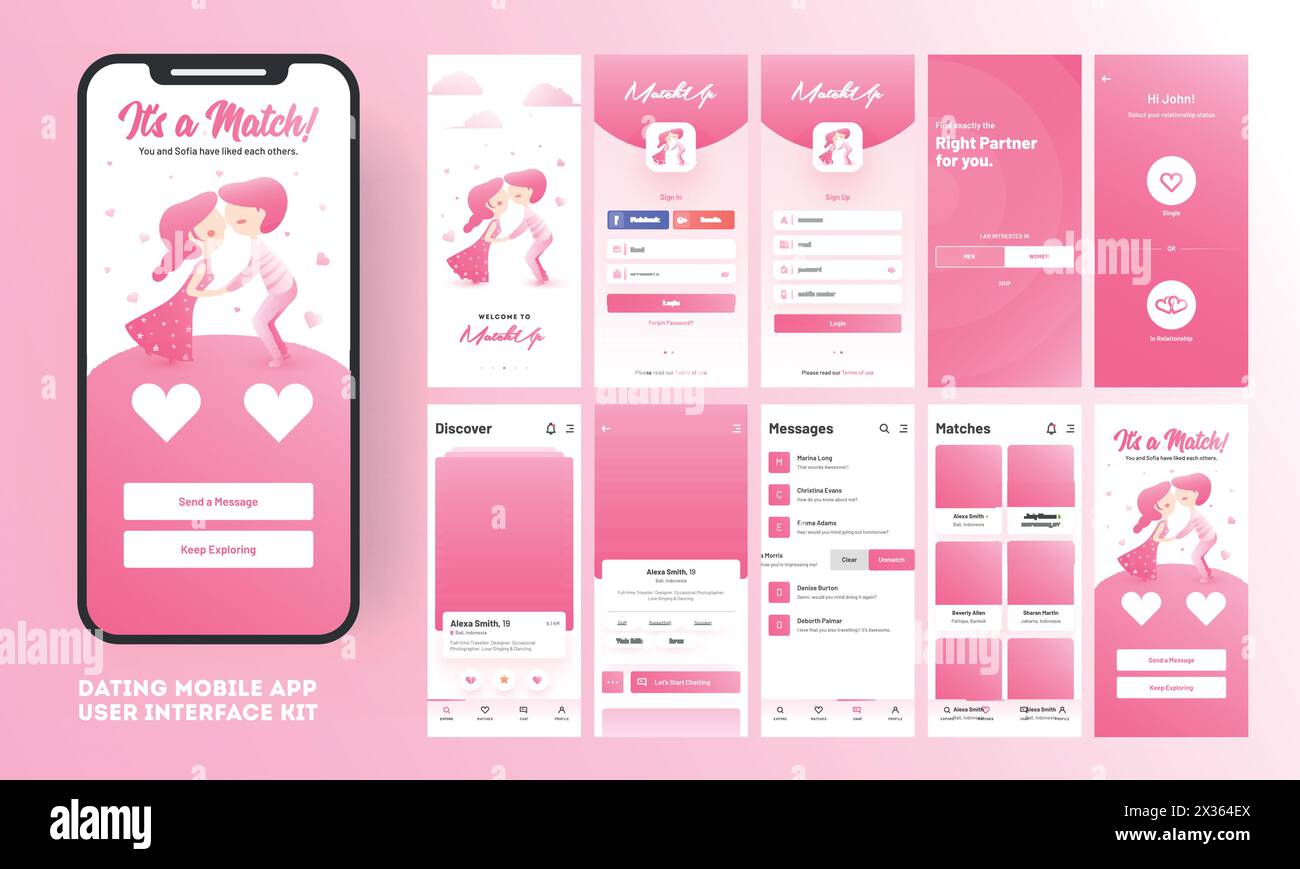 Dating app ui kit for responsive mobile app or website with different ... Dating app ui kit for responsive mobile app or website with different ...