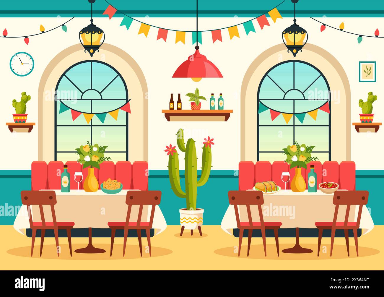 Mexican Food Restaurant Vector Illustration with Various of Delicious ...