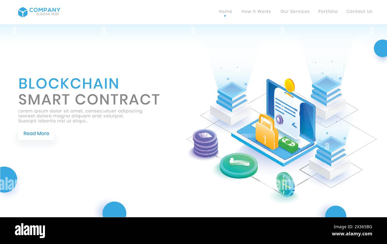 Vector Isometric Blockchain Contract Concept With Blocks Cubes And Circuit Board