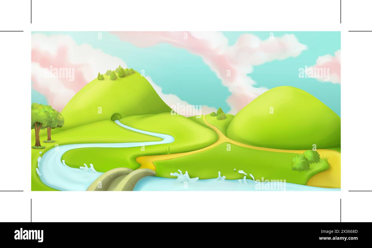 Nature landscape, cartoon game background, vector graphic mesh Stock ... Nature landscape, cartoon game background, vector graphic mesh Stock ...