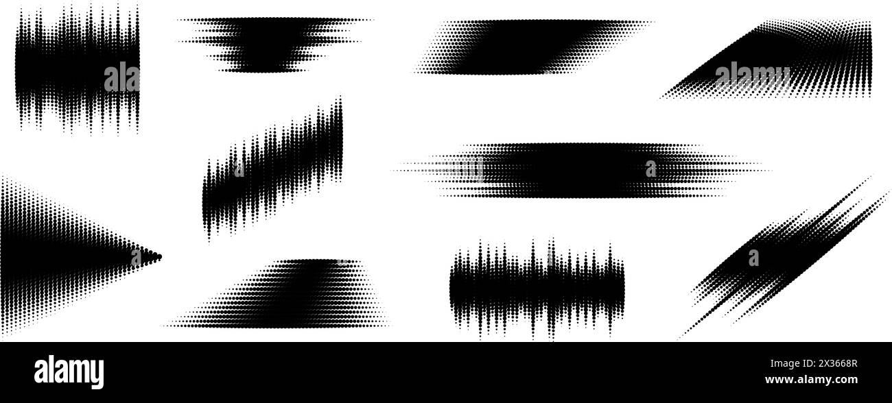 Halftone glitch element set. Dotted textured geometric form collection ...