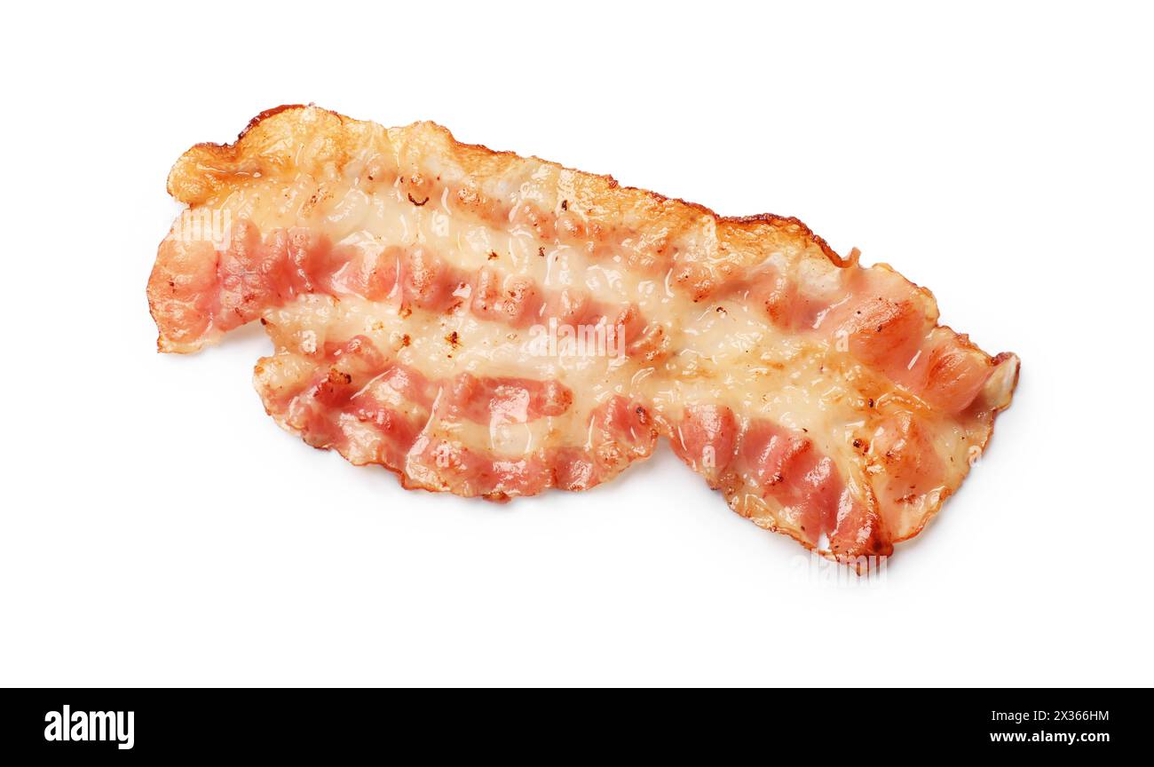 One fried bacon slice isolated on white, top view Stock Photo - Alamy