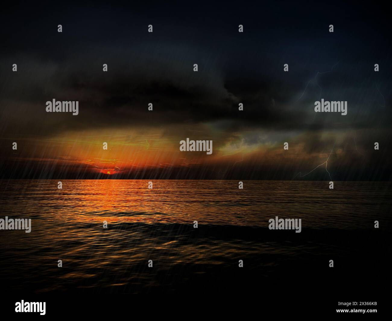 Sea weather. Thunder cloud and heavy rain over water Stock Photo - Alamy