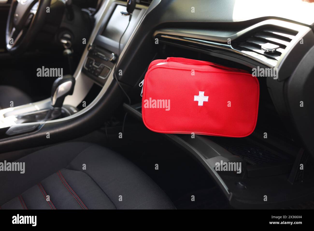 First aid kit with medicaments inside car Stock Photo - Alamy