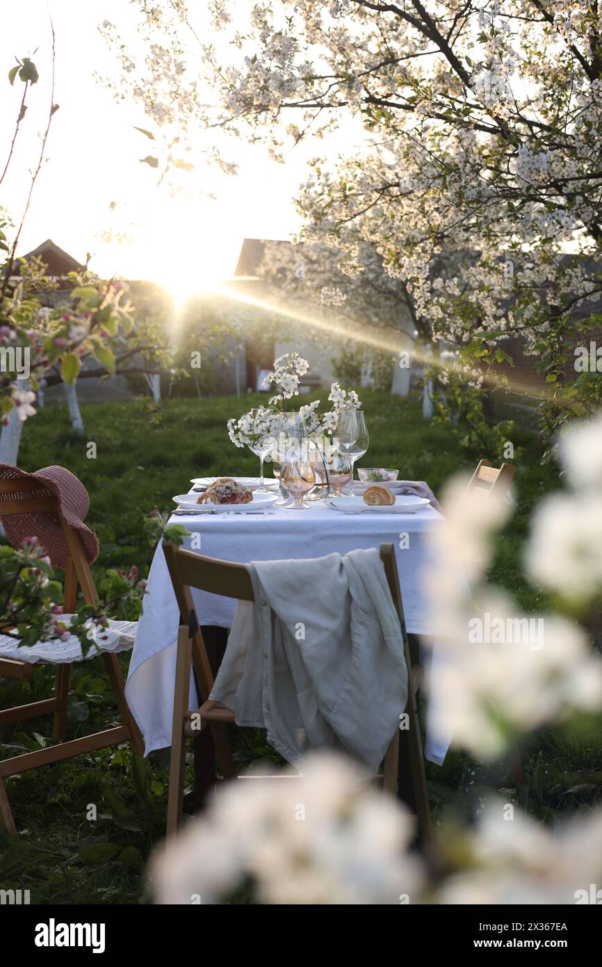 Spring evening in cherry garden hi-res stock photography and images - Alamy