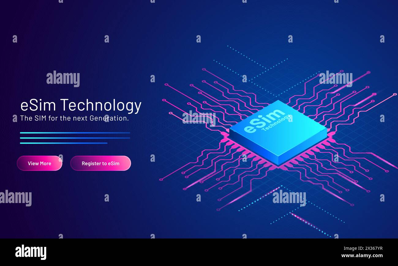 ESim Technology concept based landing page design with Embedded SIM ...