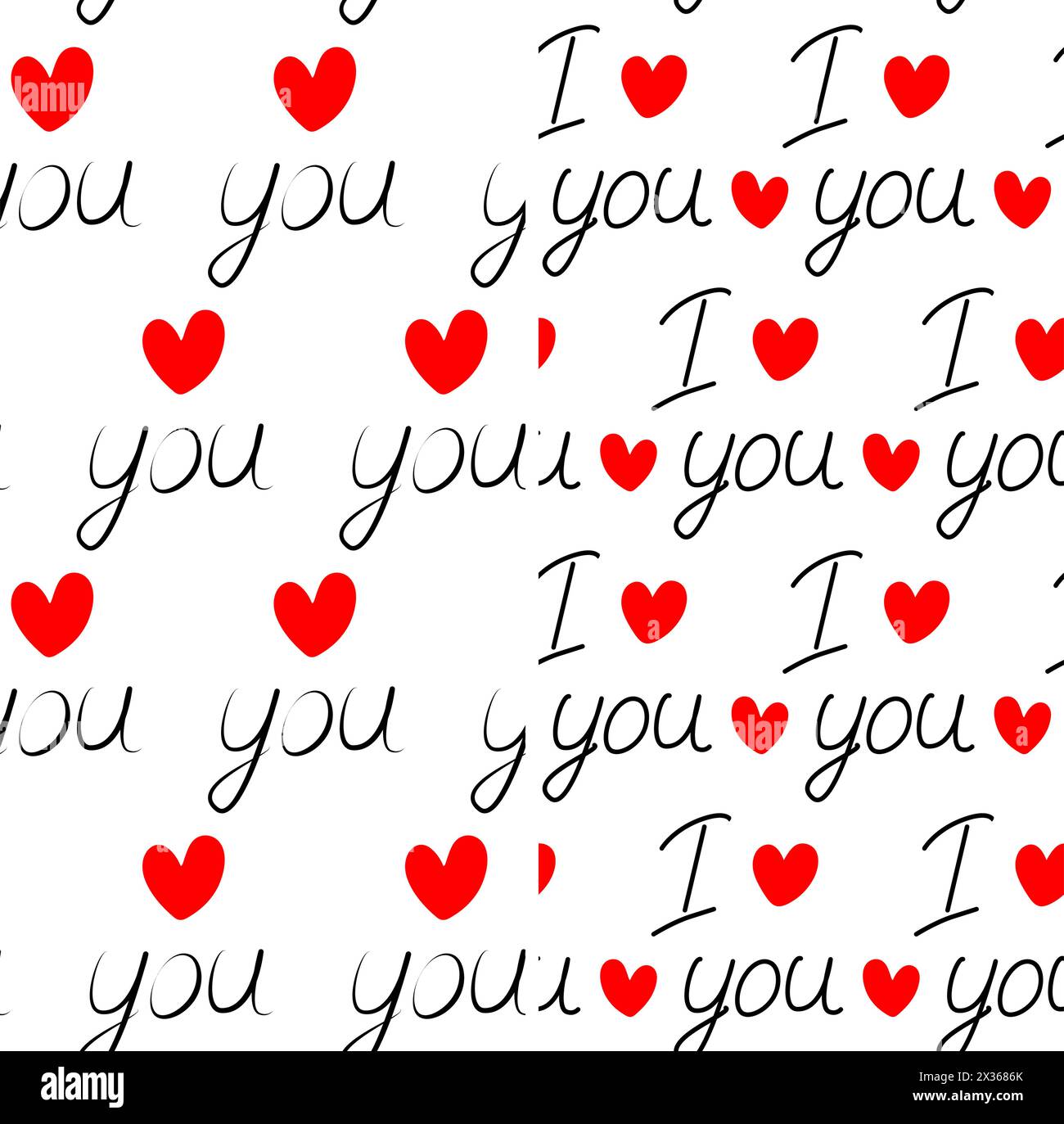I Love you Hand drawn lettering concept with decorative heart shape Seamless pattern idea Set of ...