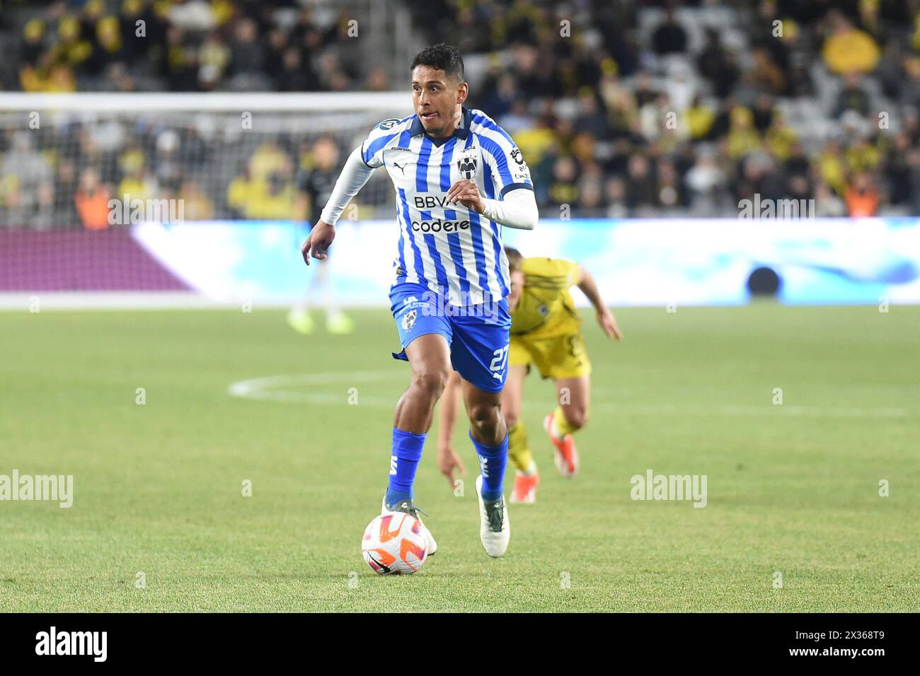 April 24, 2024: C.F. Monterrey midfielder Luis Romo (27) carries the ...