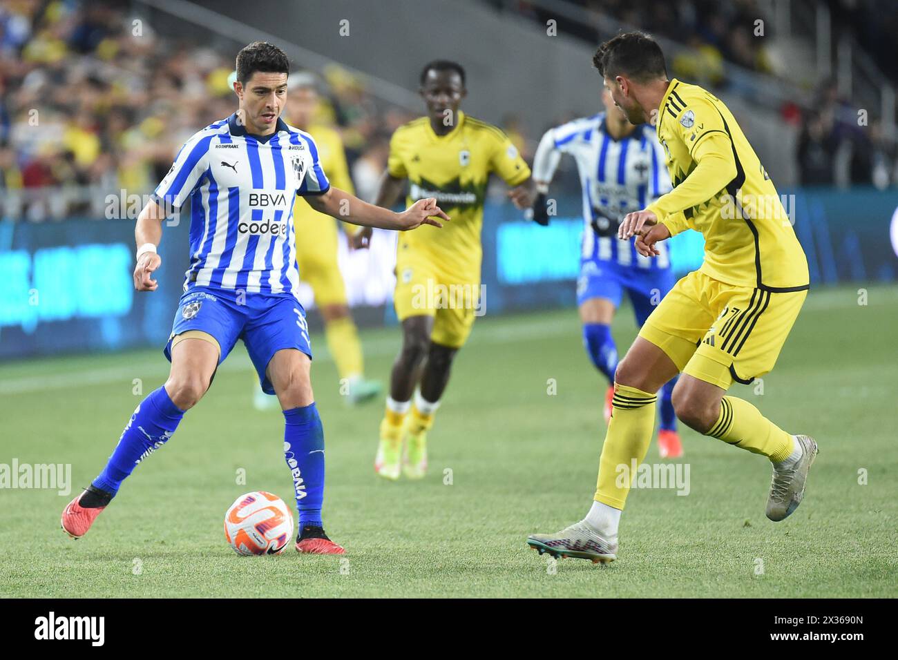 April 24, 2024: C.F. Monterrey defender Stefan Medina (33) handles the ...