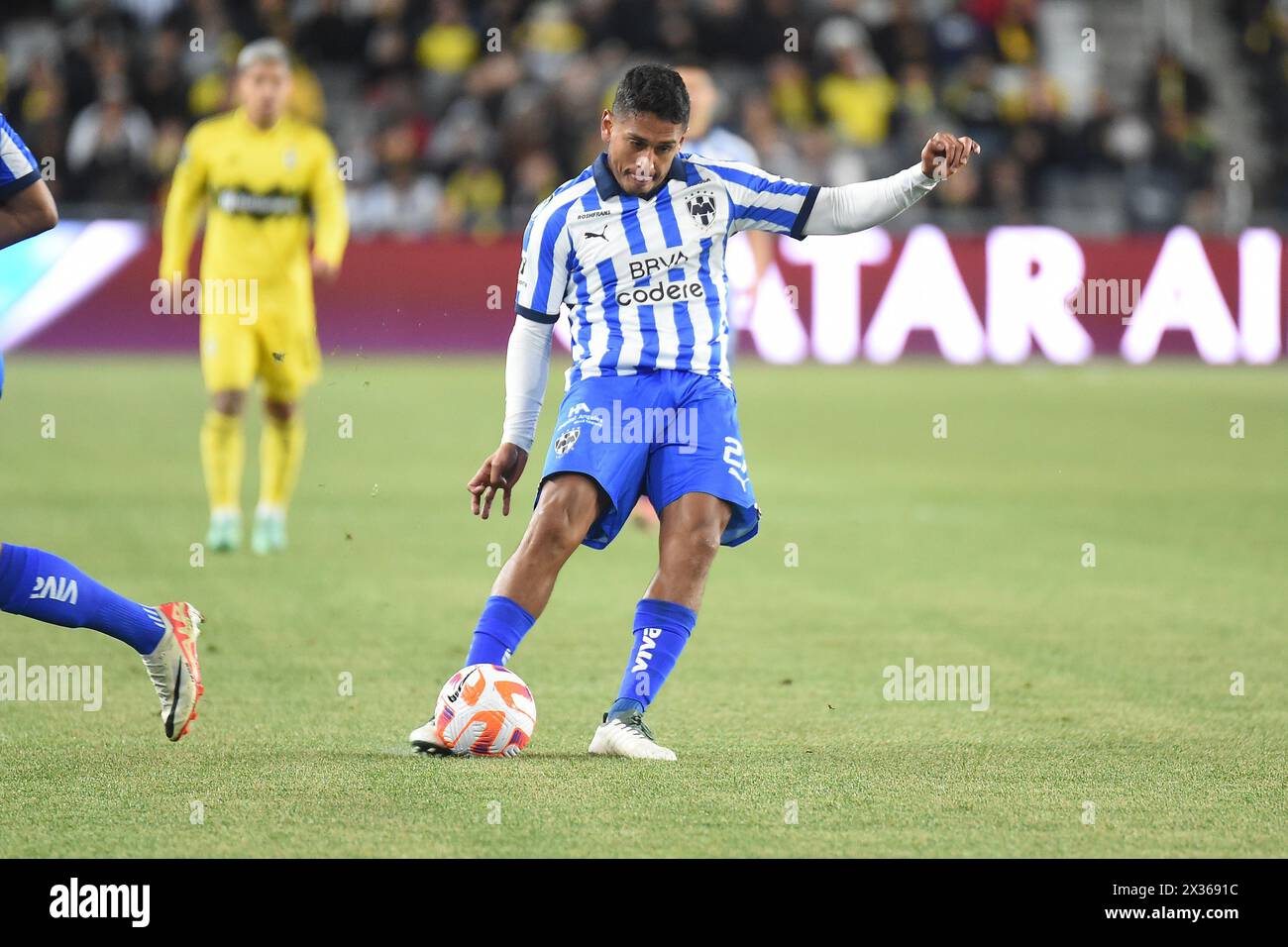 April 24, 2024: C.F. Monterrey midfielder Luis Romo (27) kicks the ball ...