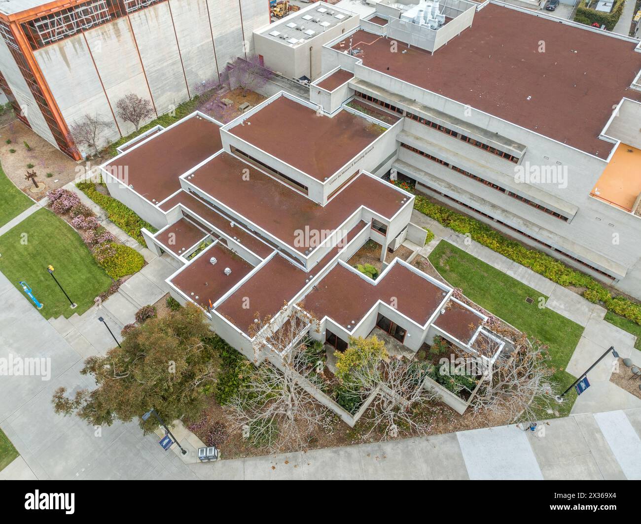 Aerial view of the Institute for Nonlinear Science, futuristic building ...