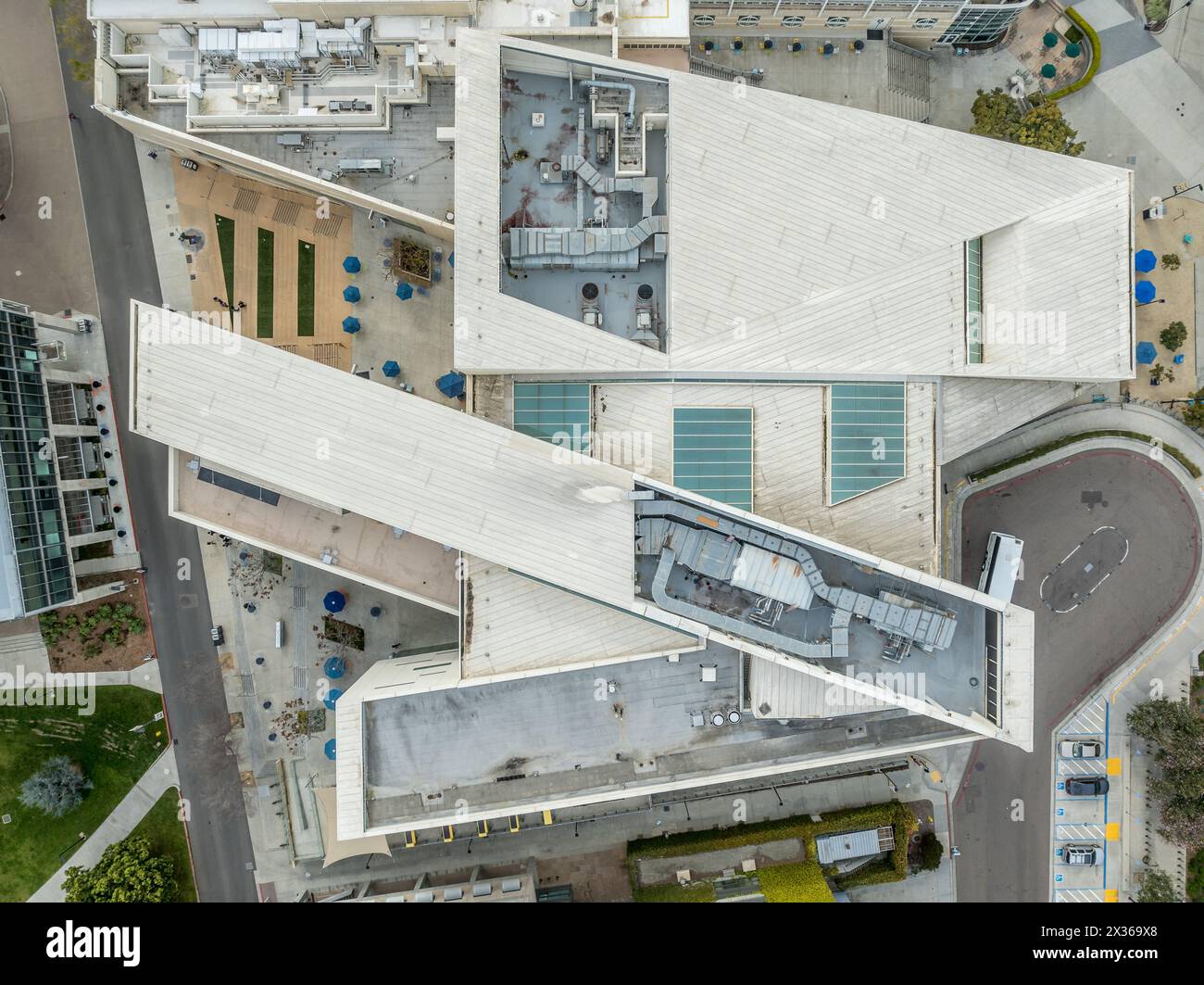 Aerial view of the Loft music venue and futuristic building at the ...