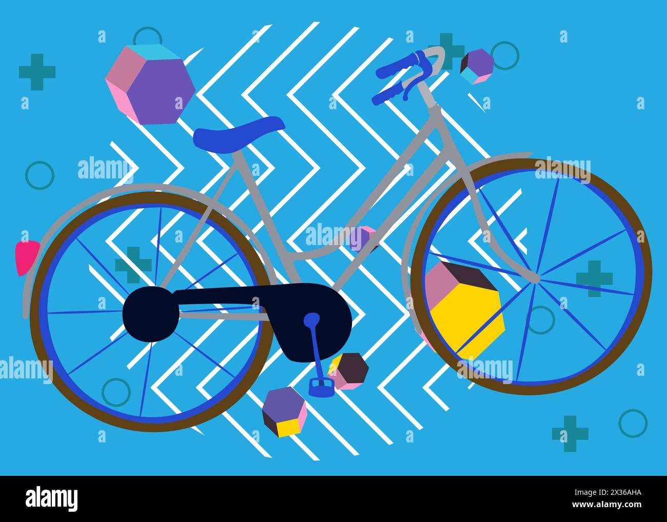 Bicycle geometrical graphic retro theme background. Minimal geometric ...