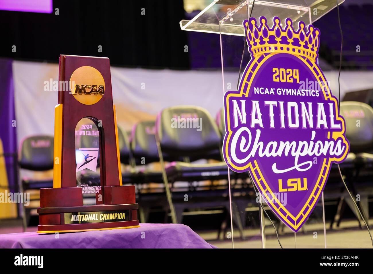 April 24, 2024: LSU's National Championship Trophy sits on display ...