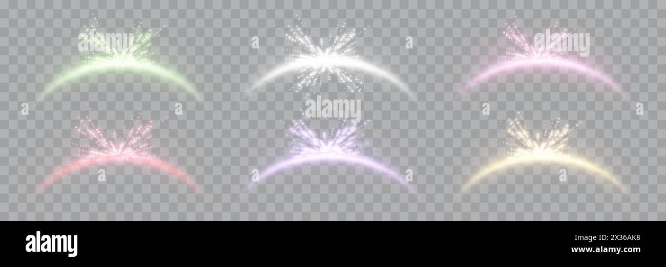 Magic arches different colors with glowing particles, sunlight lens ...
