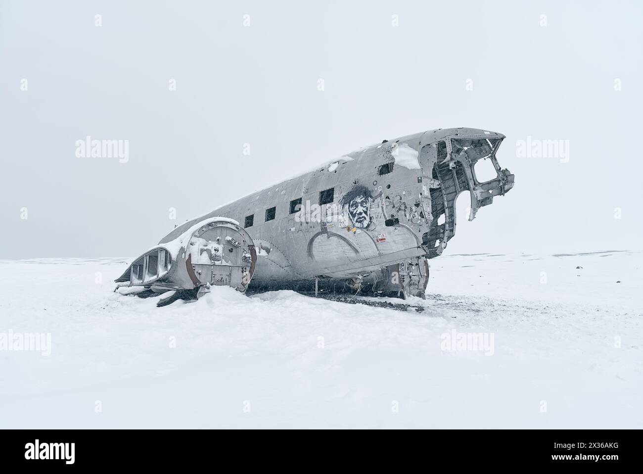 DC3 plane wreck, Iceland, photographed in winter snow Stock Photo - Alamy
