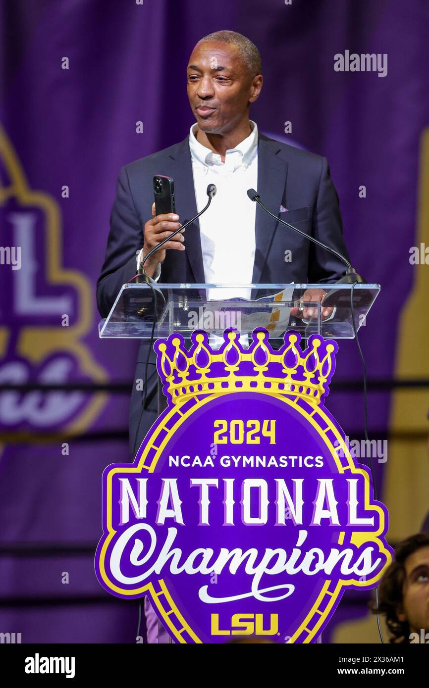 April 24, 2024: LSU President William F. Tate speaks to the crowd ...