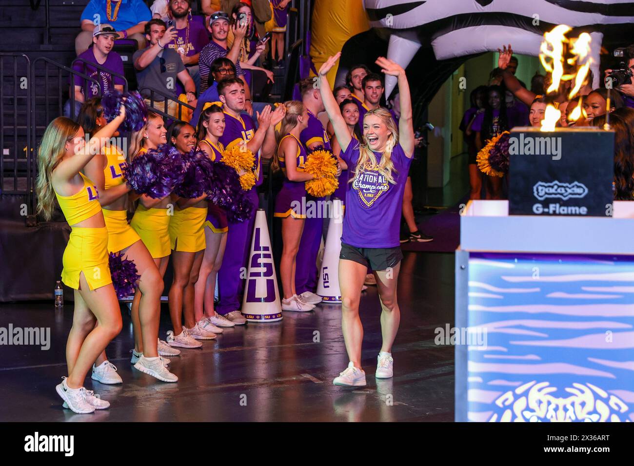 Baton Rouge, LA, USA. 24th Apr, 2024. LSU's Olivia Dunne is introduced ...