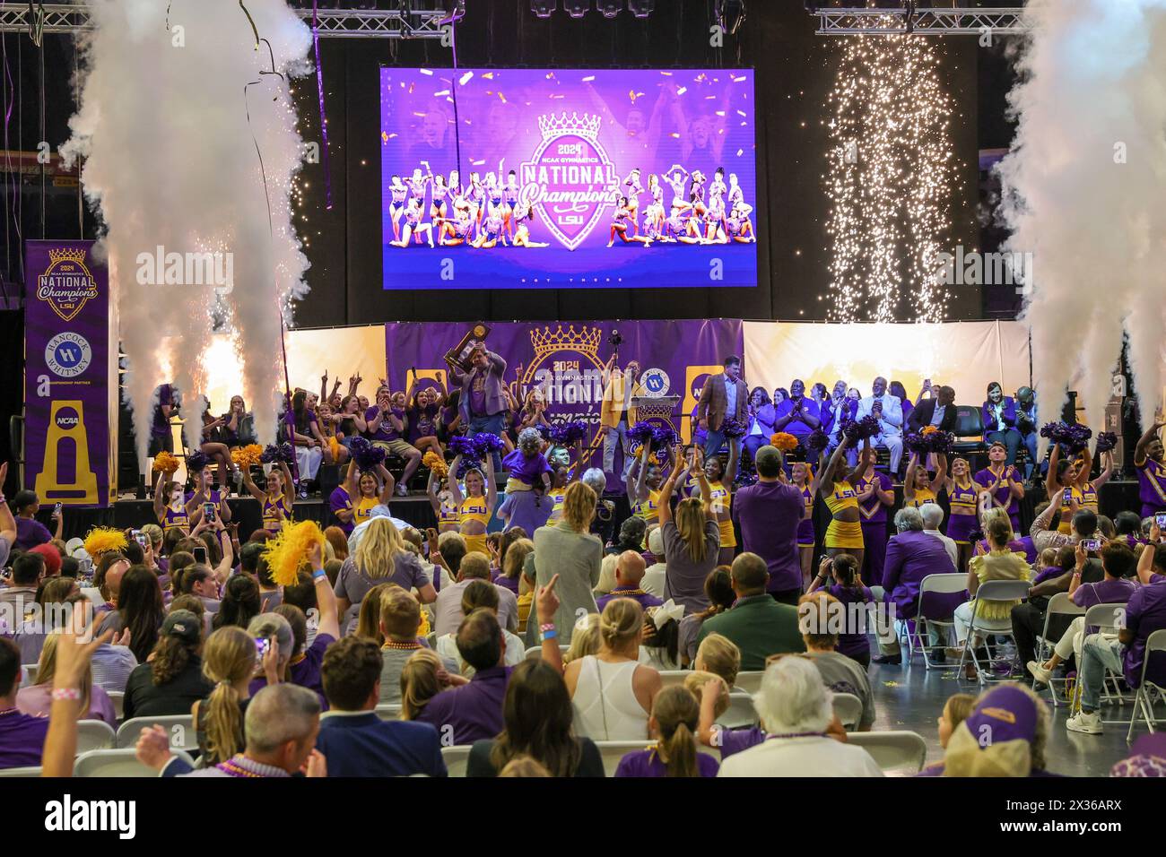 Baton Rouge, LA, USA. 24th Apr, 2024. The crowd cheers as LSU Head ...