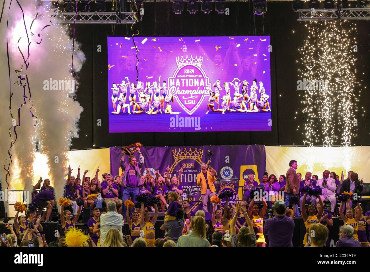 Baton Rouge, LA, USA. 24th Apr, 2024. The crowd cheers as LSU Head ...