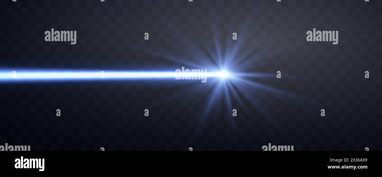 Blue horizontal laser beam. Neon line, presentation pointer. Blue glow ...
