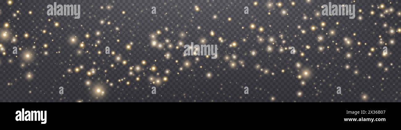 Gold glittering dots, particles, stars magic sparks. Glow flare light effect. Gold luminous ...