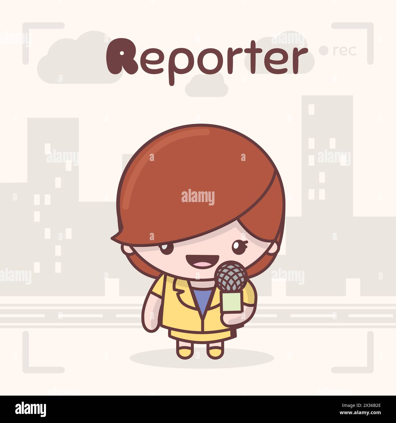 Cute chibi kawaii characters. Alphabet professions. Letter R - Reporter ...