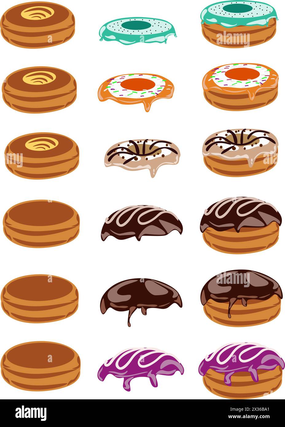 Set of donuts with different fillings. Vector illustration in cartoon ...