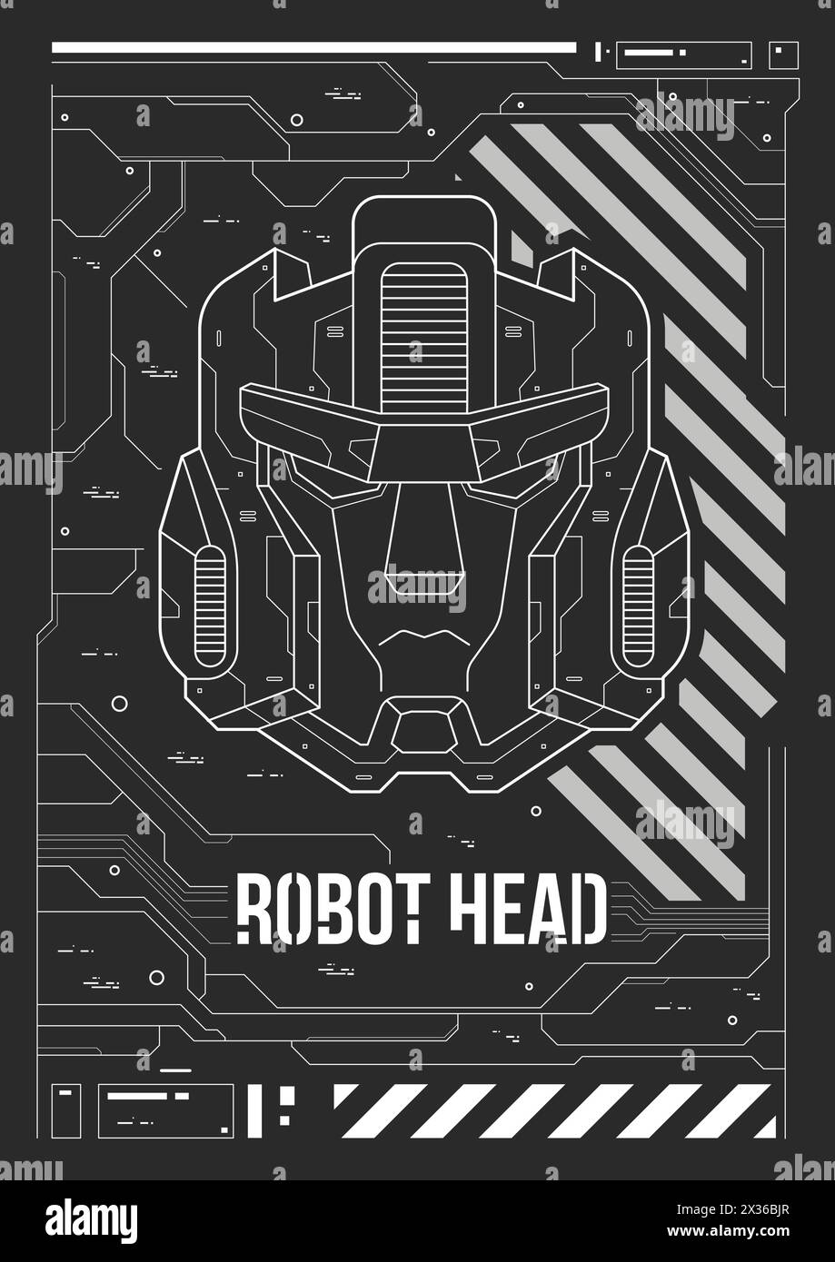 Futuristic poster with a robot head. Template for web and print ...