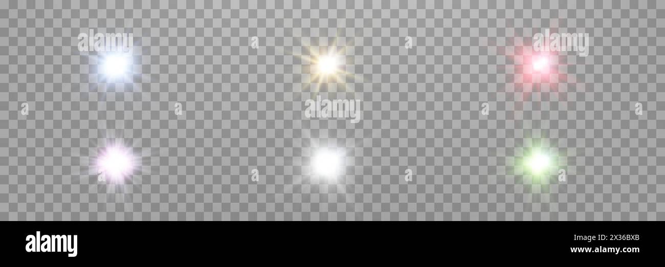 Different colors sunlight lens flare, sun flash with rays and spotlight ...