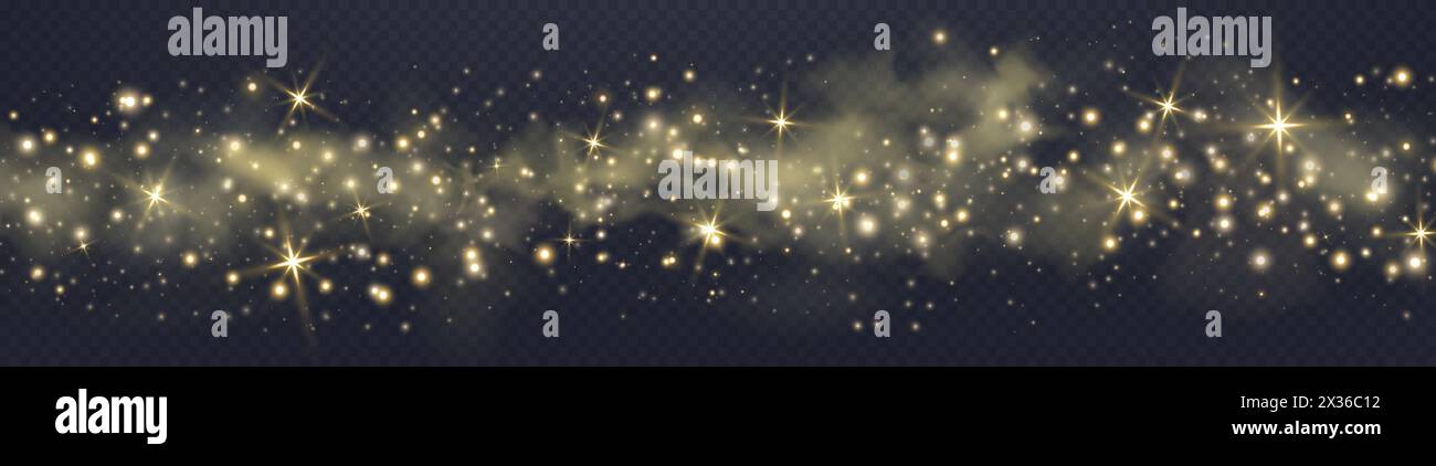 Gold glittering dots, particles, stars magic sparks. Glow flare light effect. Gold luminous ...