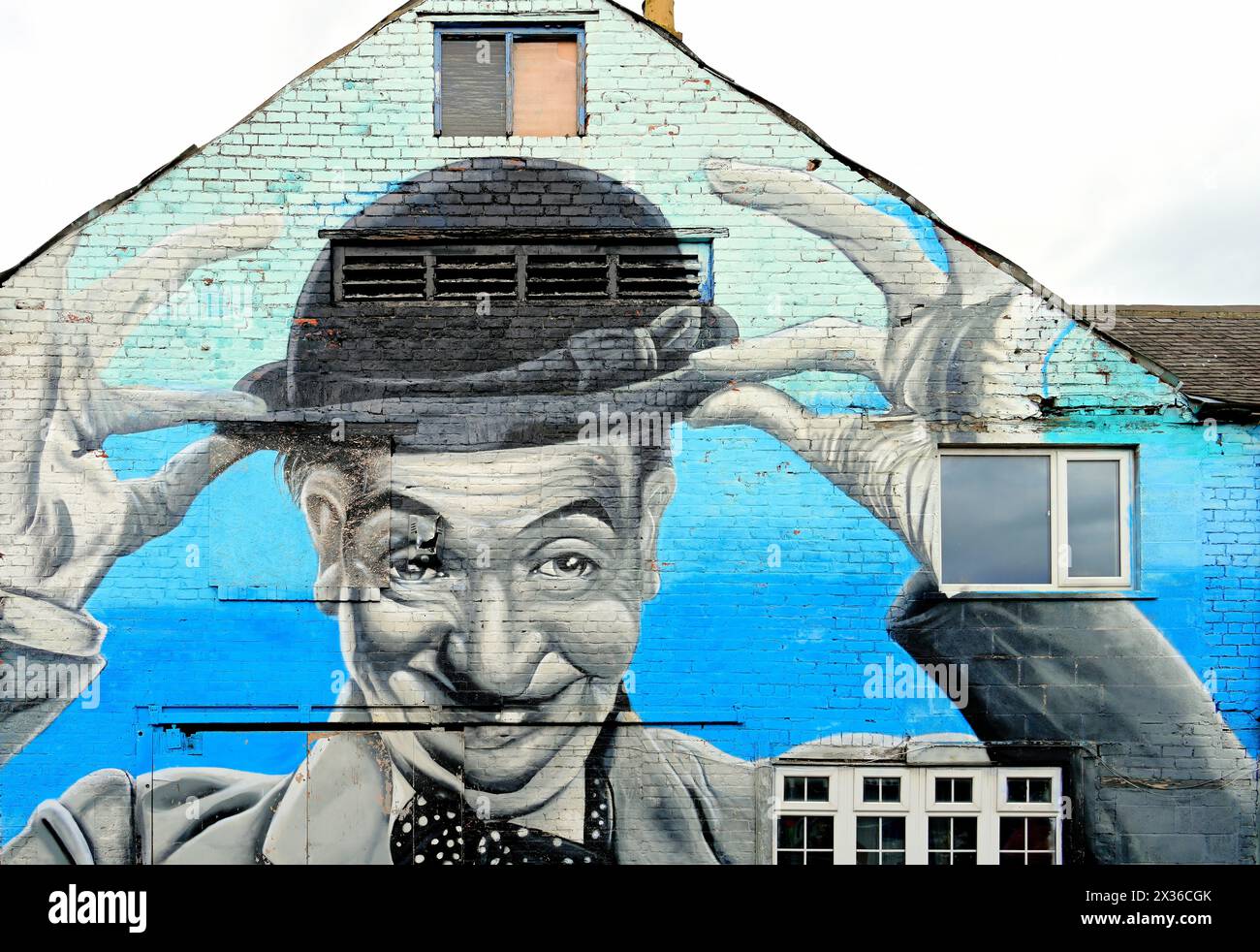 Bishop Auckland colourful street painting of comedian film star Stan ...