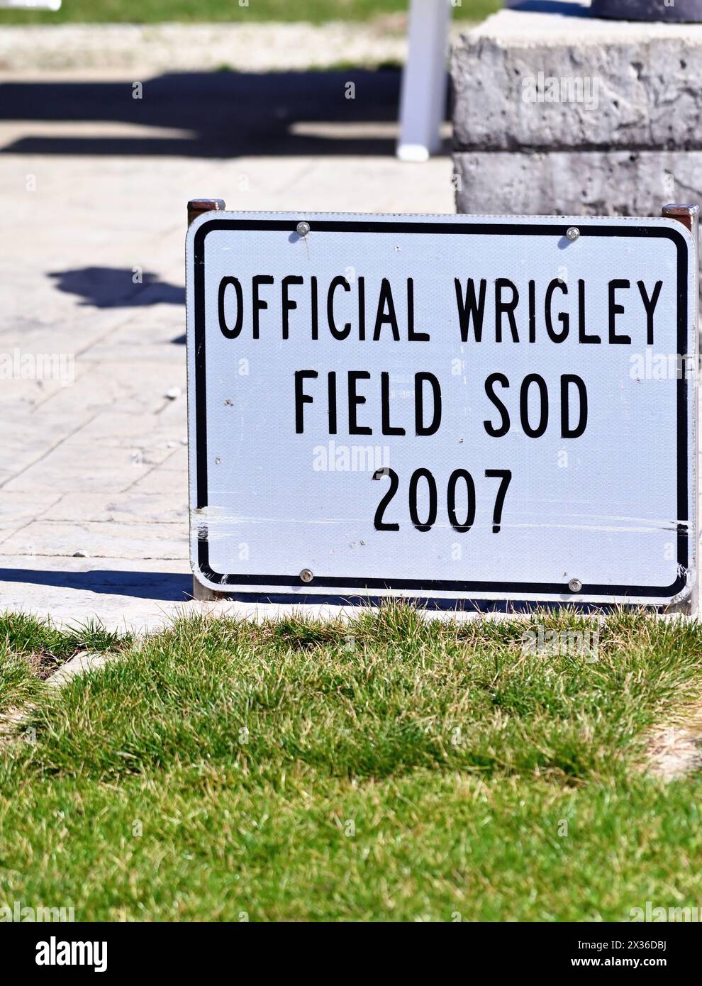 Grand Ridge, Illinois, USA. Sod on dislay at Wrigley Field West that is ...