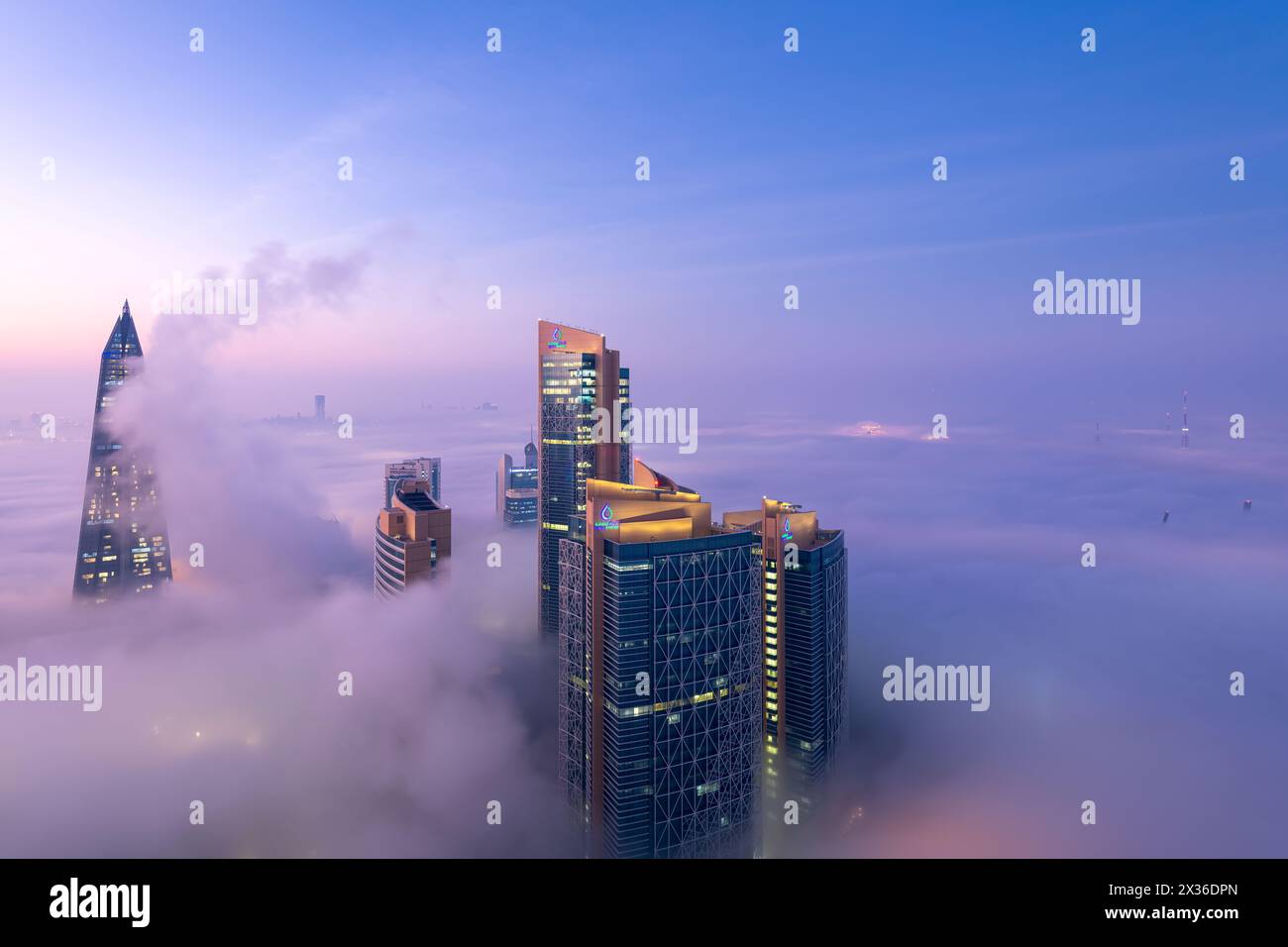 Aerial view of Qatar Energy building west bay during fog Stock Photo ...