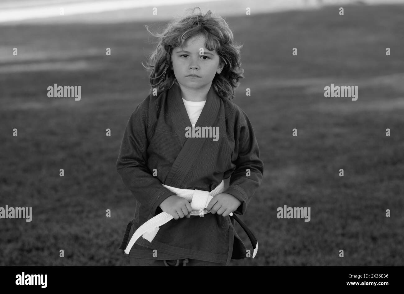 Kid boy practicing karate outdoor. Sport karate kids. Little boy ...