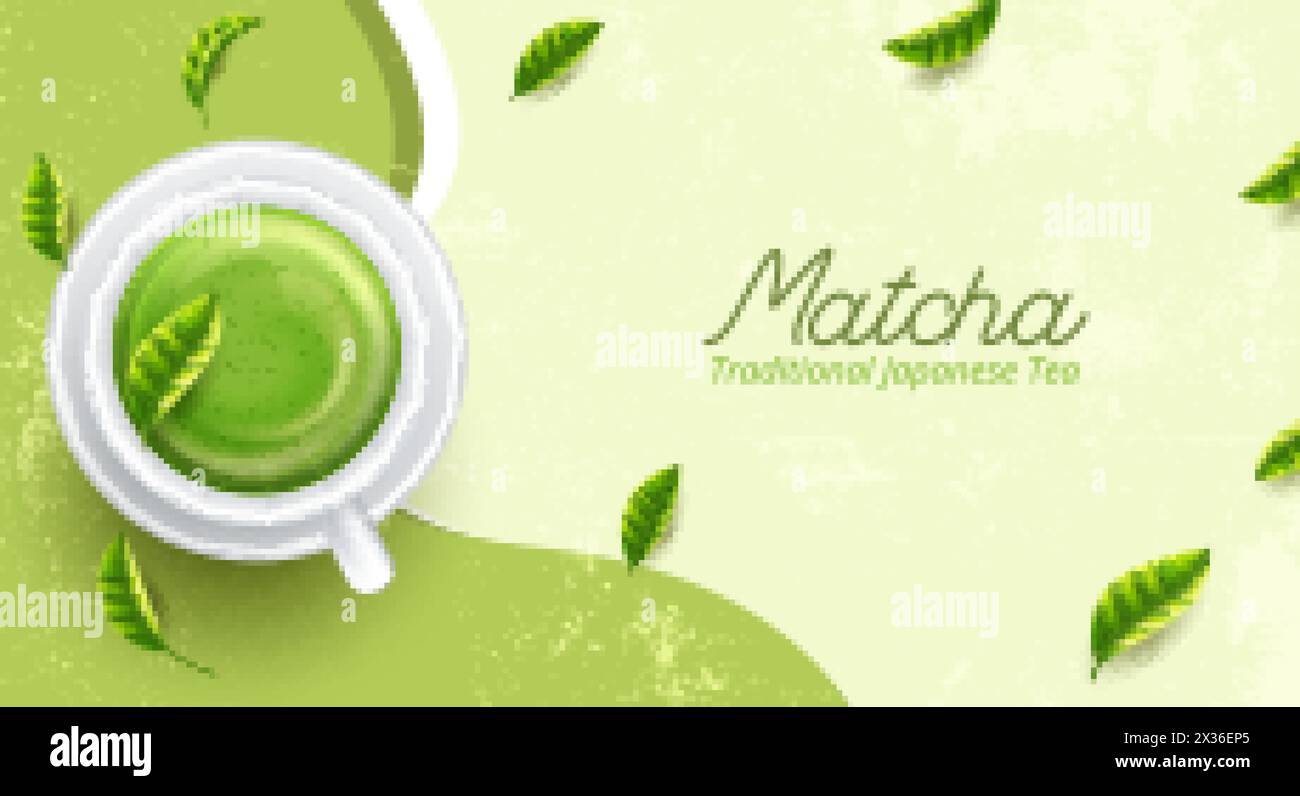 Matcha latte cup on green background from above. Vector illustration ...